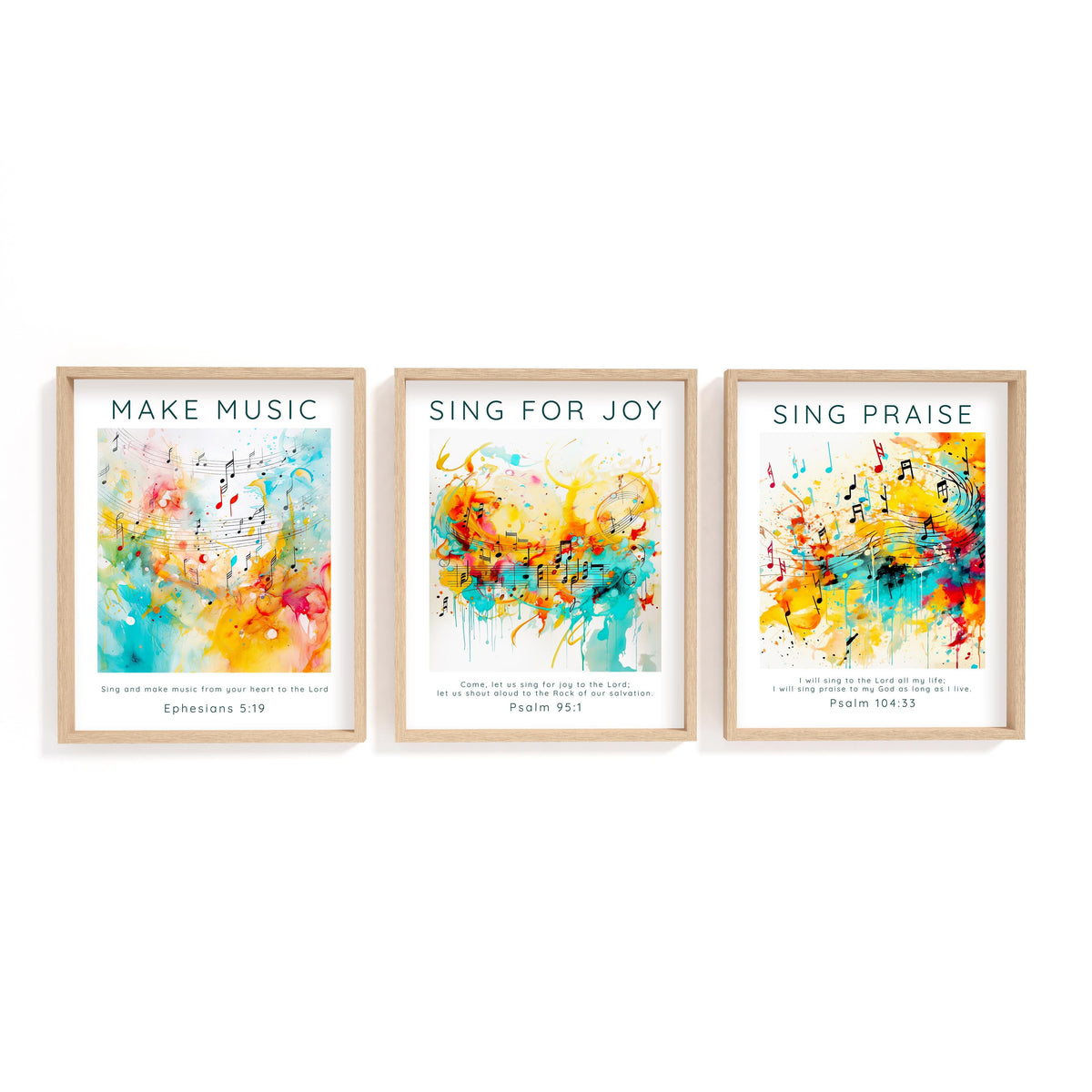 Music Bible Verse Wall Art Print Set of 3, Christian Abstract Scriptur ...