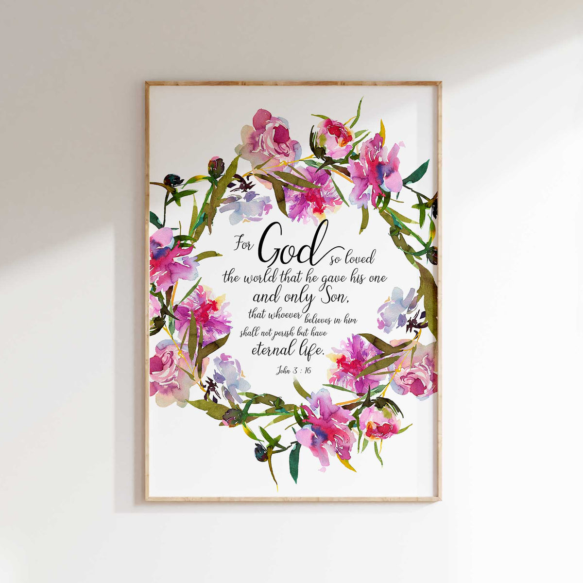 For God So Loved The World Christian Wall Art Print, John 3 16 Bible V