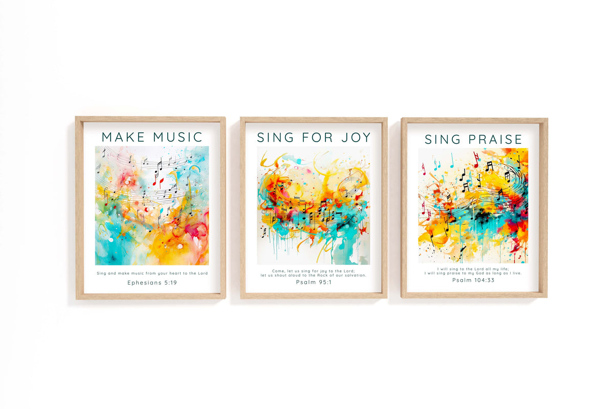 Music Bible Verse Wall Art Print Set of 3, Abstract Christian Prints ...