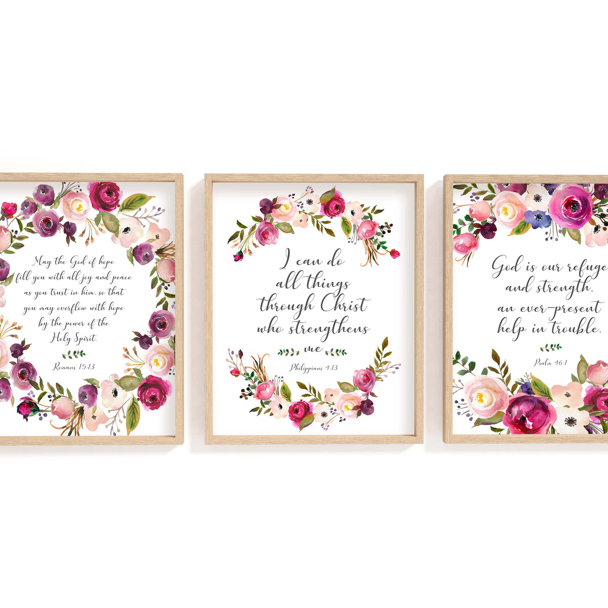 Comforting Christian Wall Art 3 Print Set Floral Bible Verse Posters
